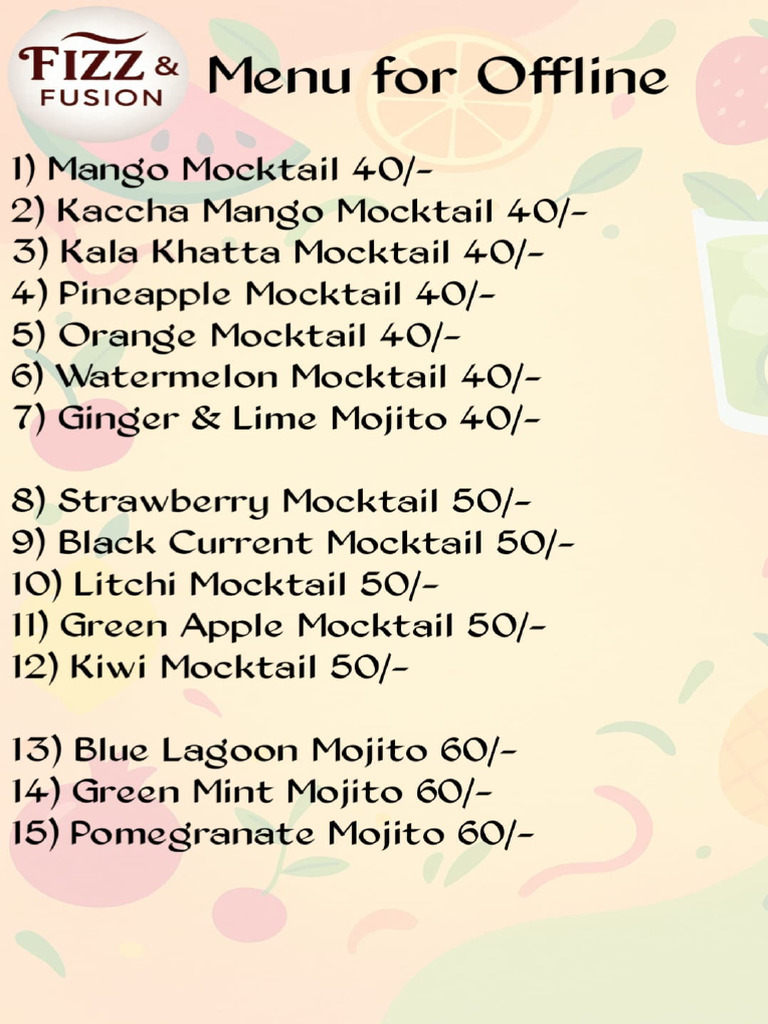 Fizz & Fusion Menu | PDF