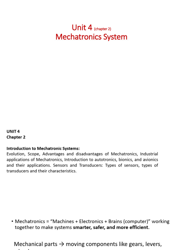 Unit 4 - Mechatronic System SYSTEM 14.10.24 | PDF | Avionics | Mechatronics