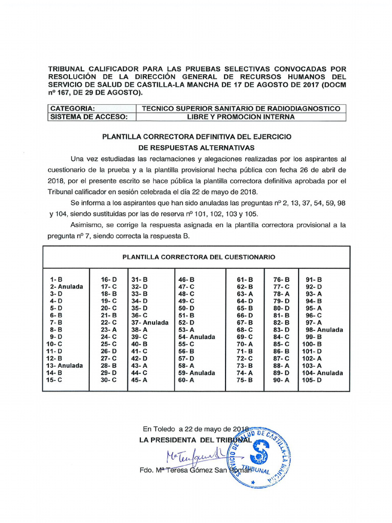 Plantilla Correctora Definitiva Tss Radiodiagnostico para Publicar | PDF