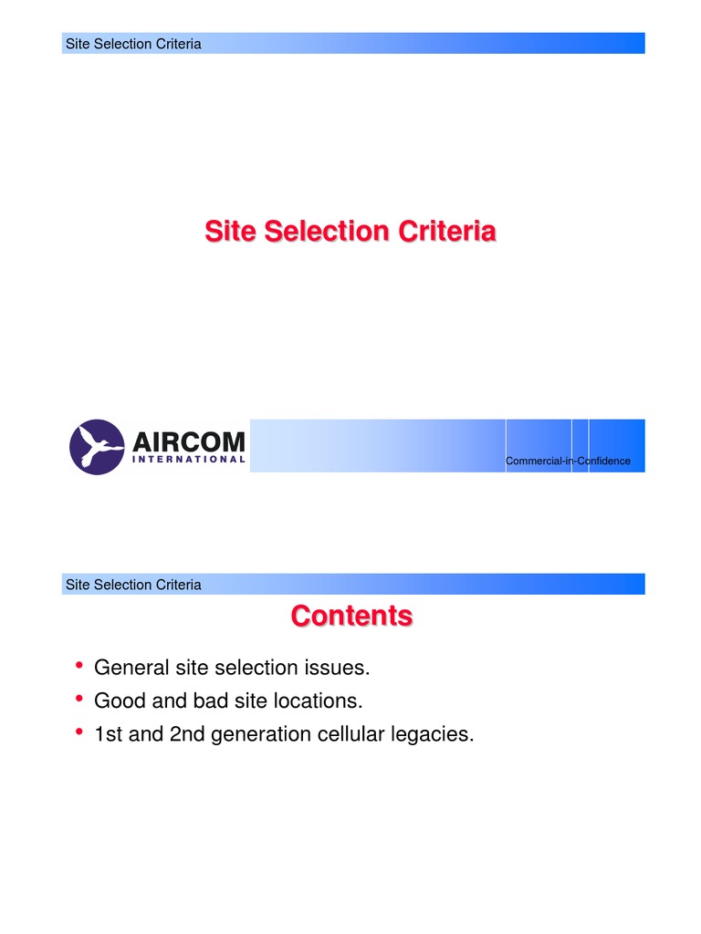 Essential Criteria for Cell Site Selection | PDF | Cellular Network | Gsm