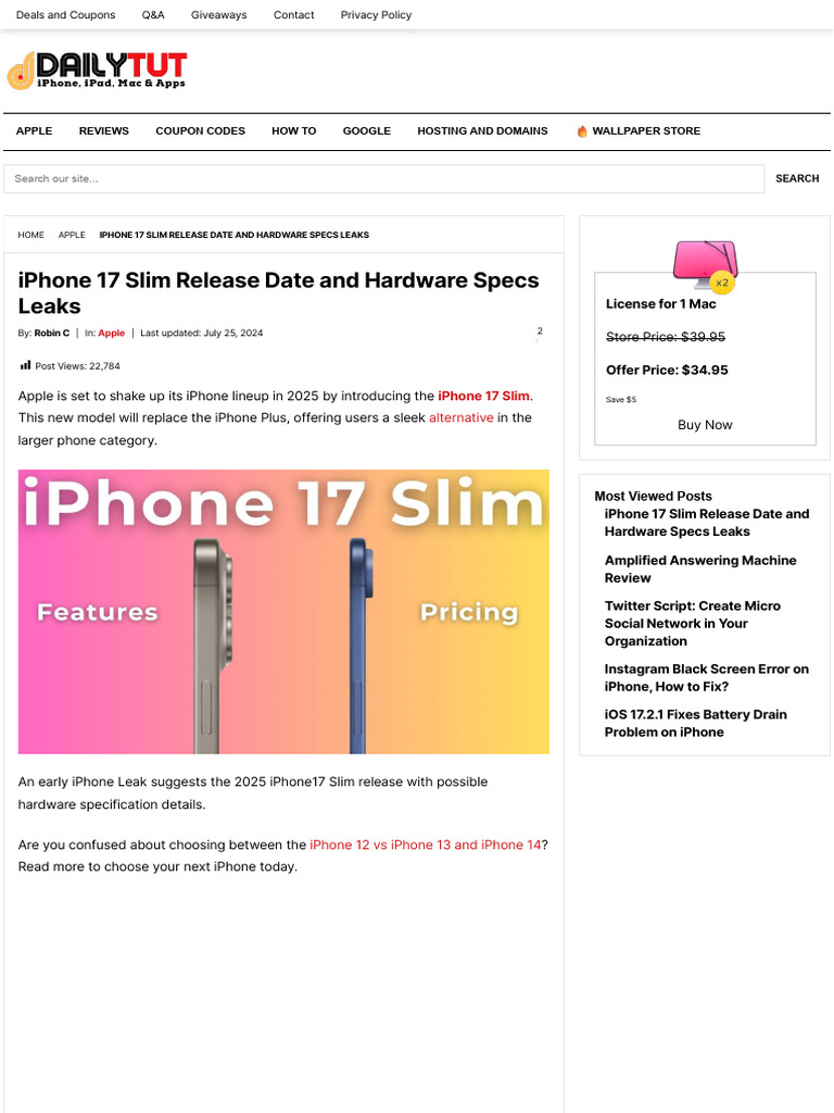 Iphone 17 Slim Release Date and Hardware Specs Leaks | PDF | I Phone ...
