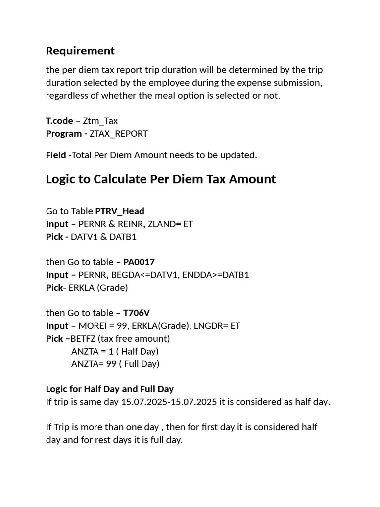 Logic To Calculate Per Diem Tax | PDF