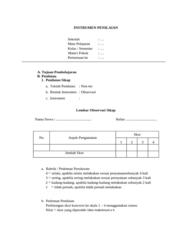 Contoh Format Instrumen Penilaian | PDF