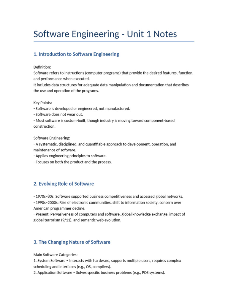 Software Engineering Unit1 Expanded Notes | PDF | Software | Engineering