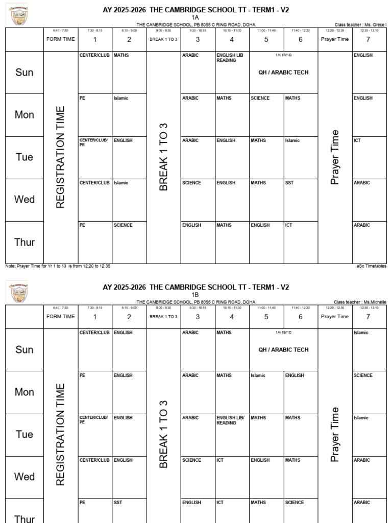 Ay2025-2026 t1 Classwise Timetable-V2 | PDF | Spirituality