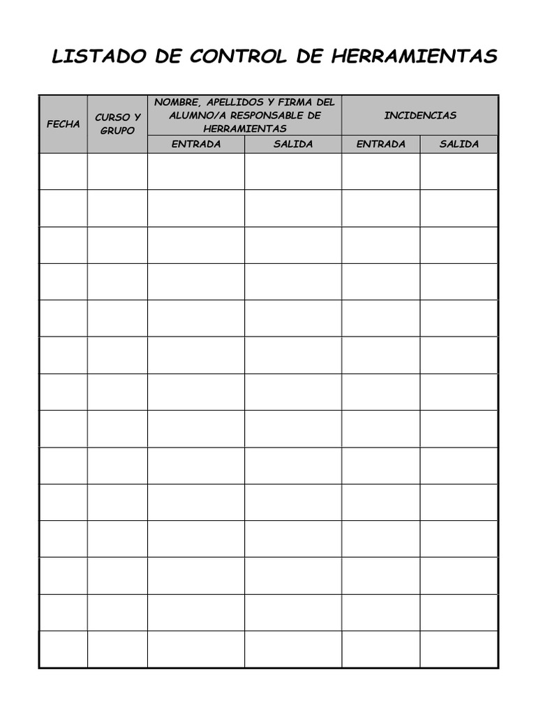 Listado de Control de Herramientas | PDF