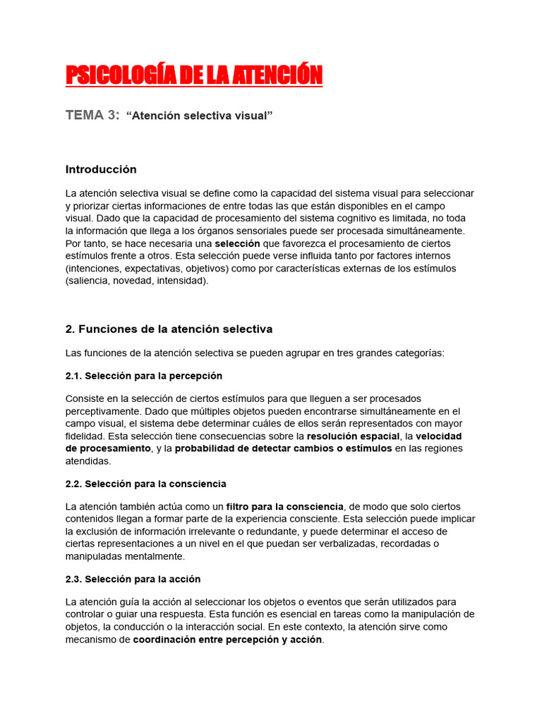 Atención Selectiva Visual: Funciones y Teorías | PDF | Atención ...