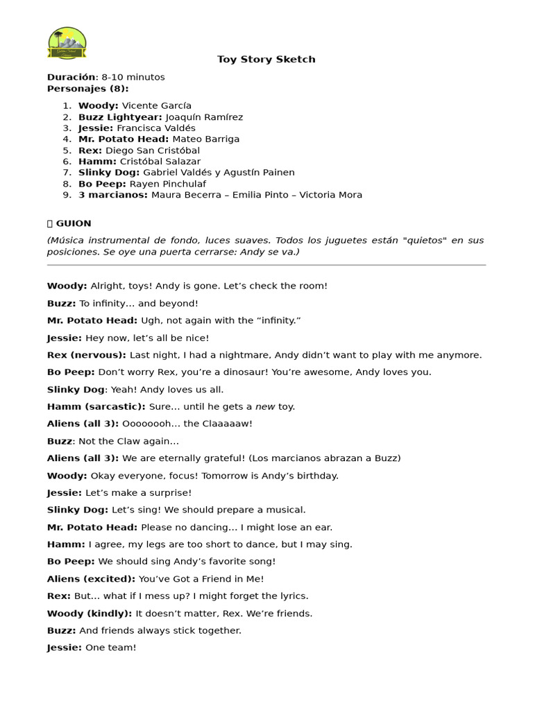 Toy Story Sketch Performance Script | PDF