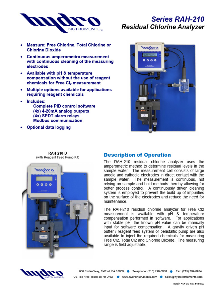 RAH-210 Residual Chlorine Analyzer Guide | PDF | Chlorine | Ph