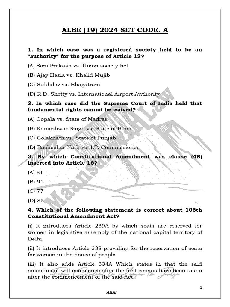 Albe 19 2024 Set Code A | PDF | Arbitration | Tort