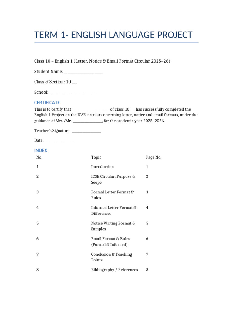 Project ICSE English Language Class10 | PDF