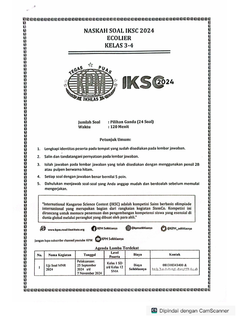 Soal IKSC Tahun 2024 Kelas 3-4 | PDF