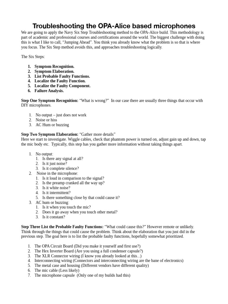OPA-Alice Microphone Troubleshooting Guide | PDF | Microphone ...