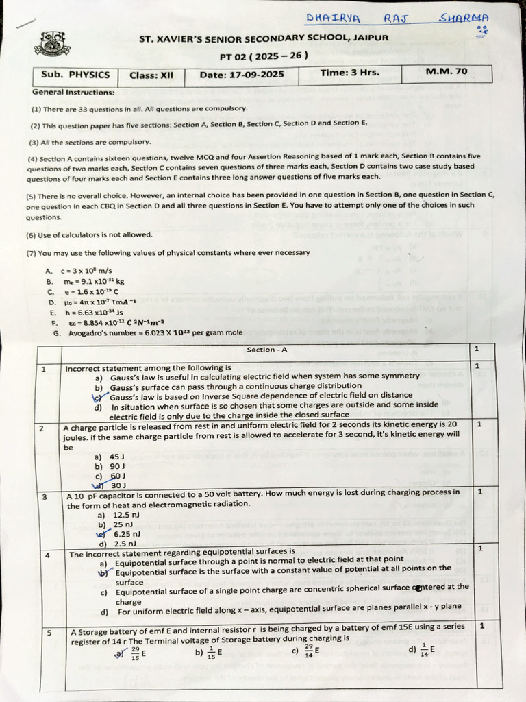 Physics Half Yearly 2025 2026 | PDF | Inductor | Magnetic Field