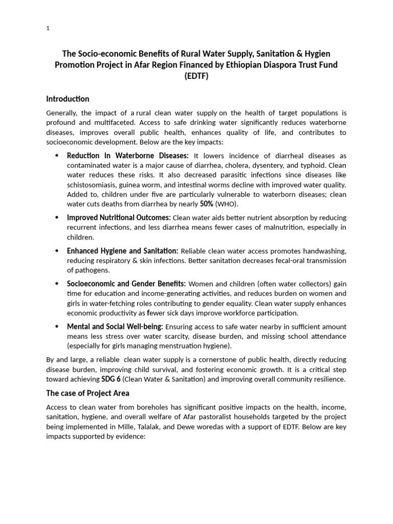 The Impact of Water Supply Project in Afar | PDF | Drinking Water | Diarrhea