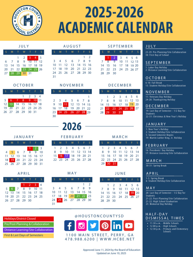 HCSD 2025-2026 School Calendar | PDF | Educational Stages | Higher ...