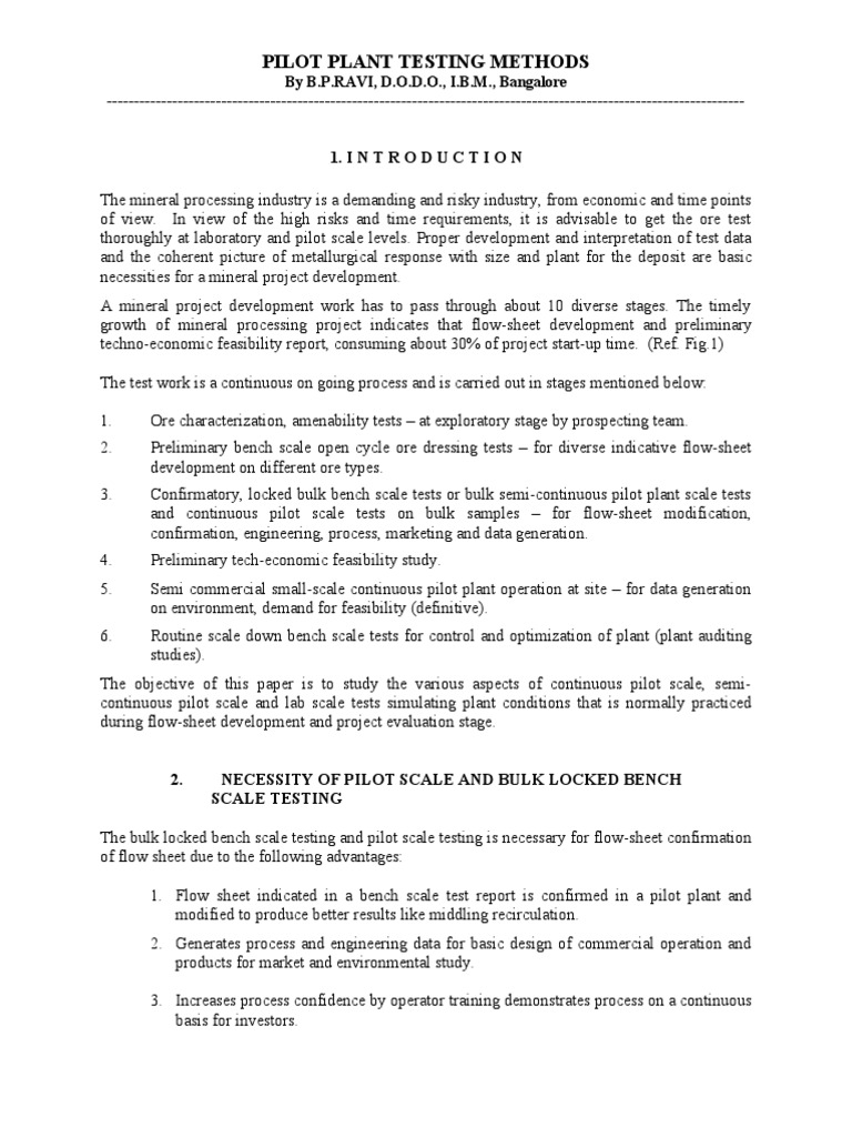 Pilot Plant Testing Methods - BPR | PDF | Mill (Grinding) | Iron Ore