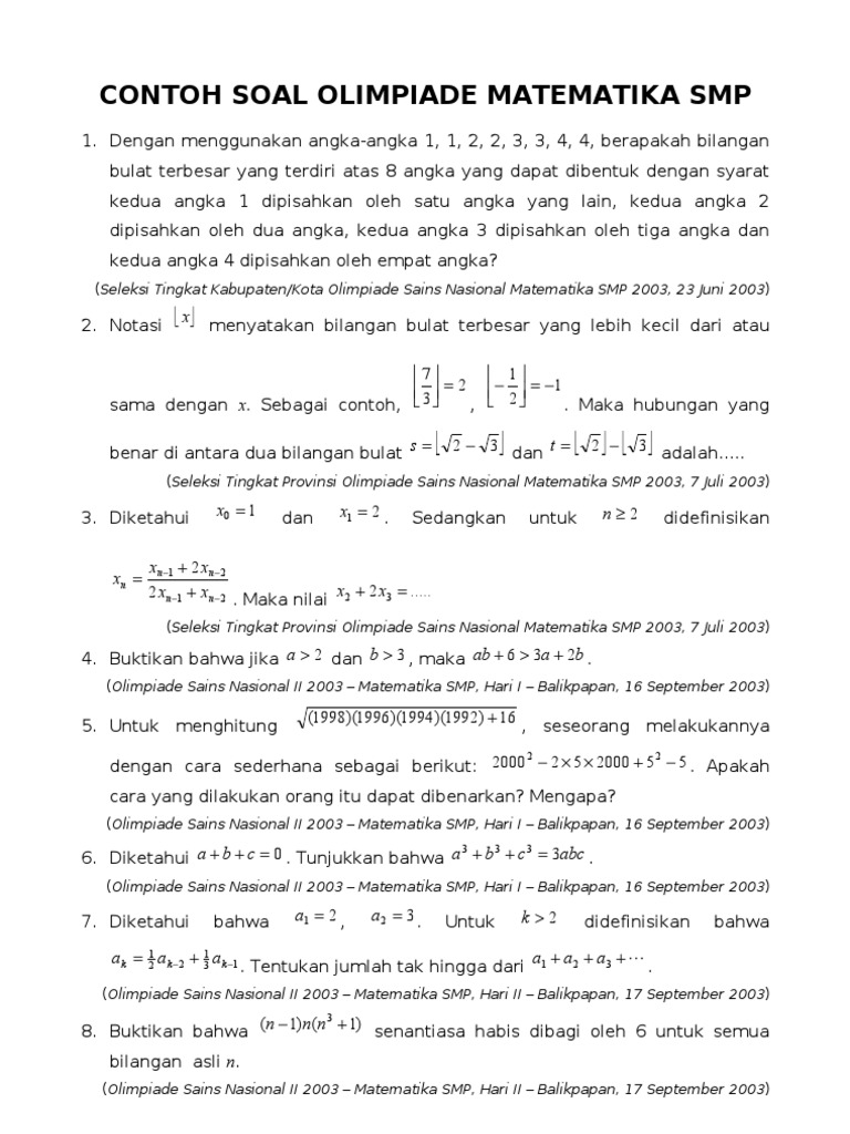 Contoh Soal Olimpiade Matematika SMP | PDF | Metode & Bahan Ajar