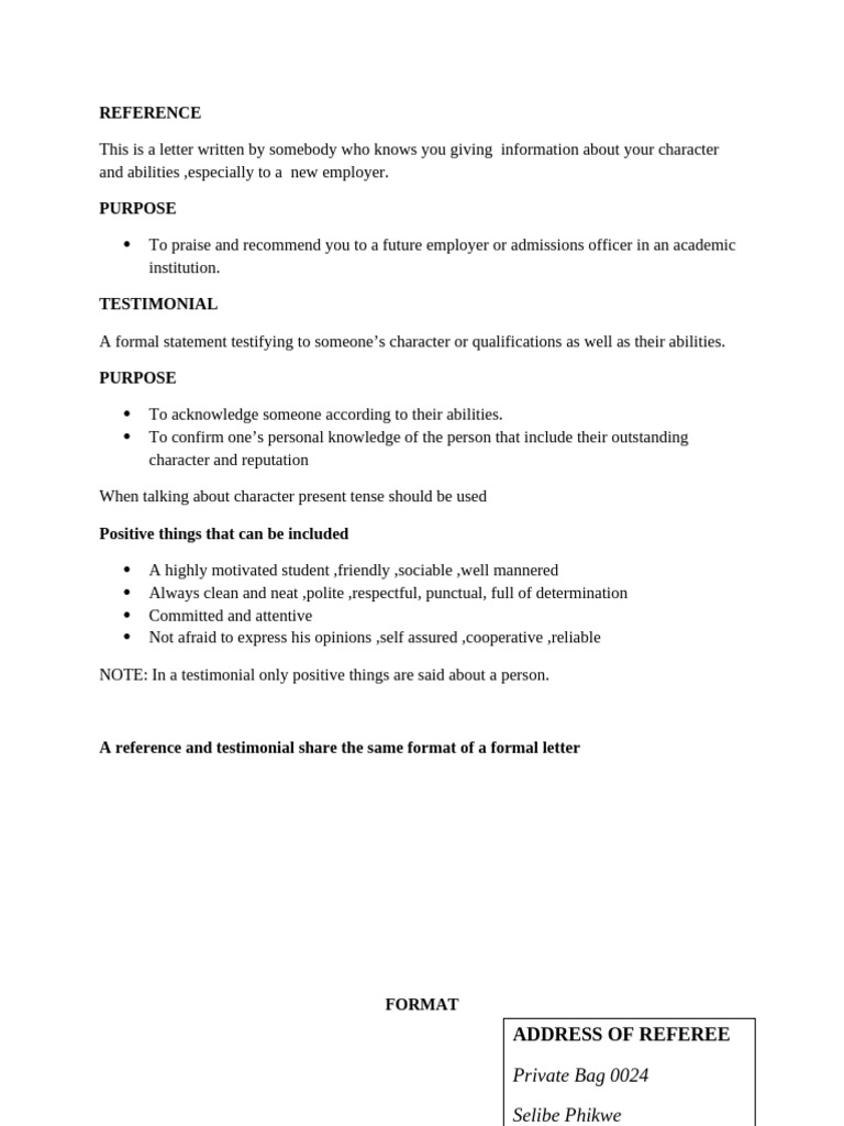Reference & Testimonial Notes - 064546 | PDF