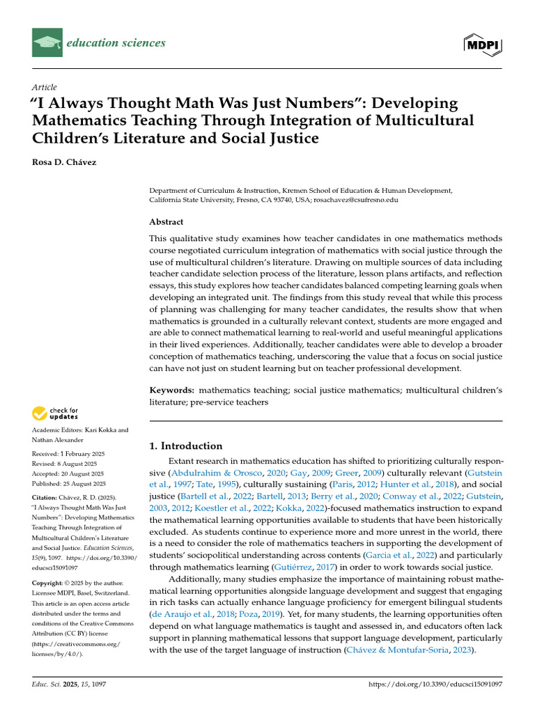 Integrating Math, Literature, and Justice | PDF | Teachers | Curriculum