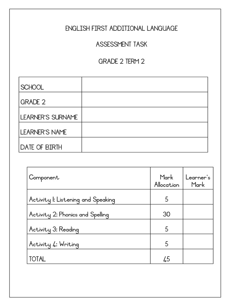 Assessment Task EFAL Term 2 Grade 2 | PDF