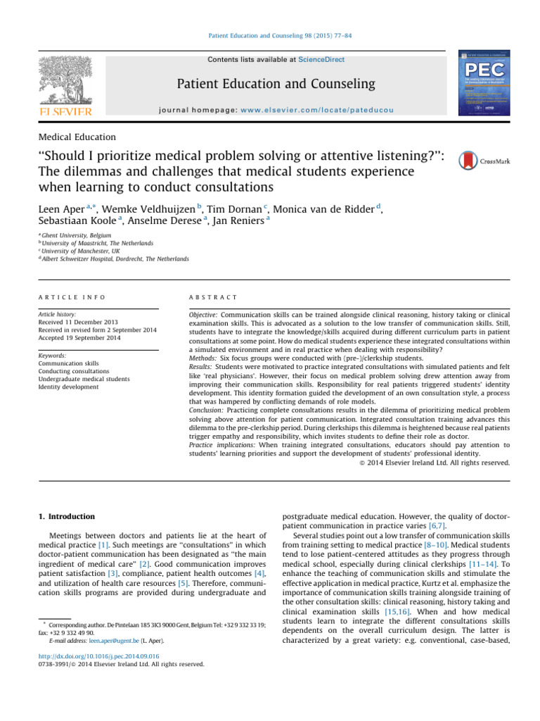 Aper. 2015. Should I Prioritize Medical Problem Solving or Attentive ...