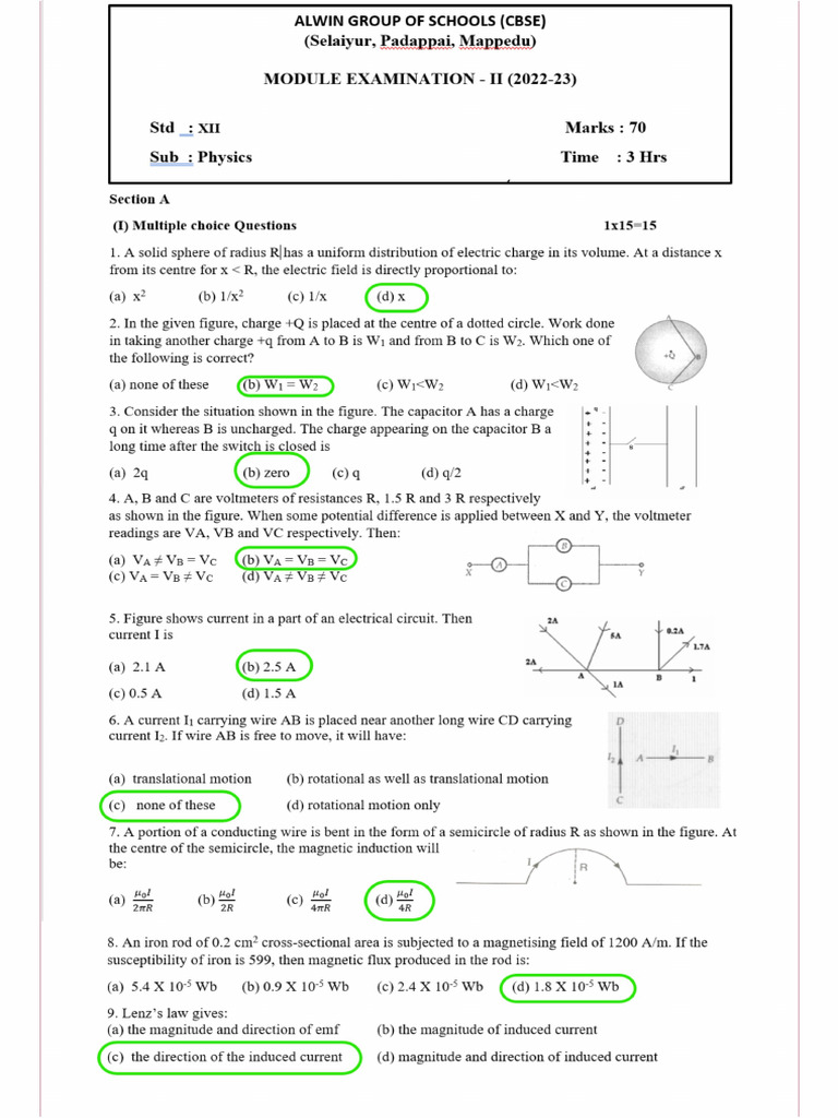 Class 12 Phy Module 2 (Dec 2022) Answer Key | PDF