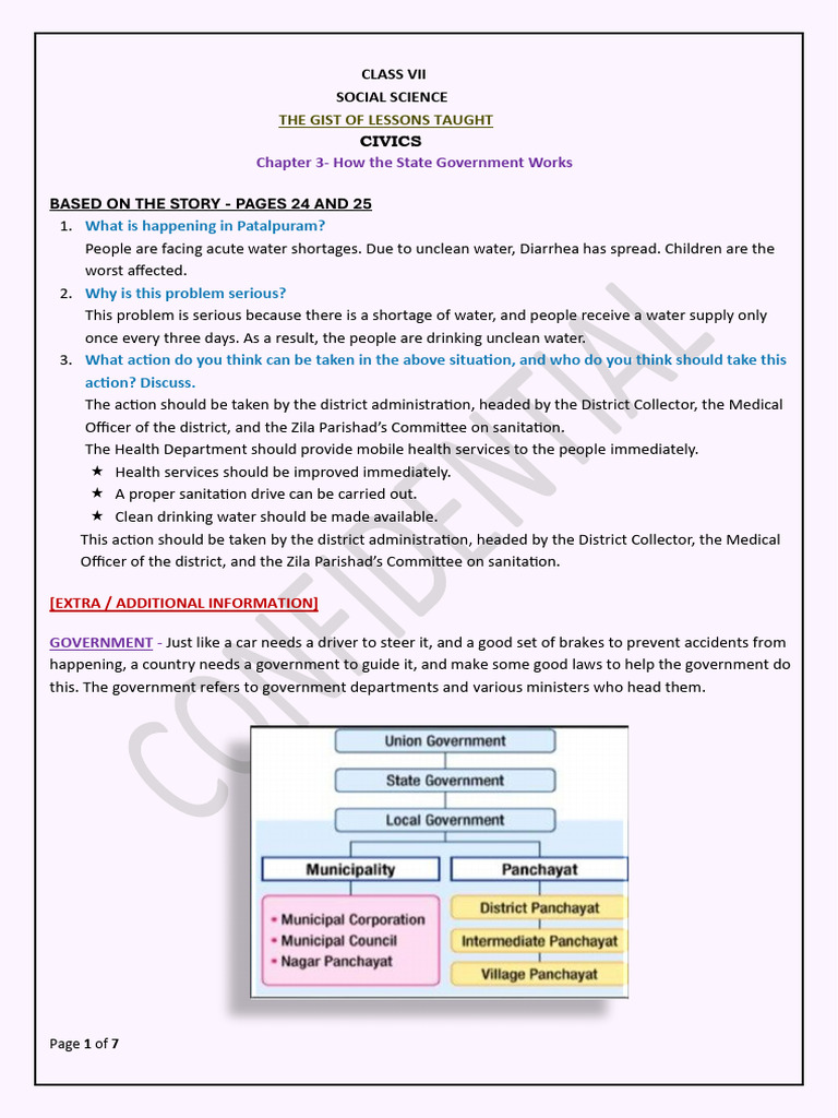 Social Science (Civics - Chapter 3) Gist - Class VII | PDF | Legislature | Cabinet (Government)