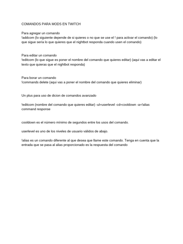 Comandos para Moderadores en Twitch | PDF