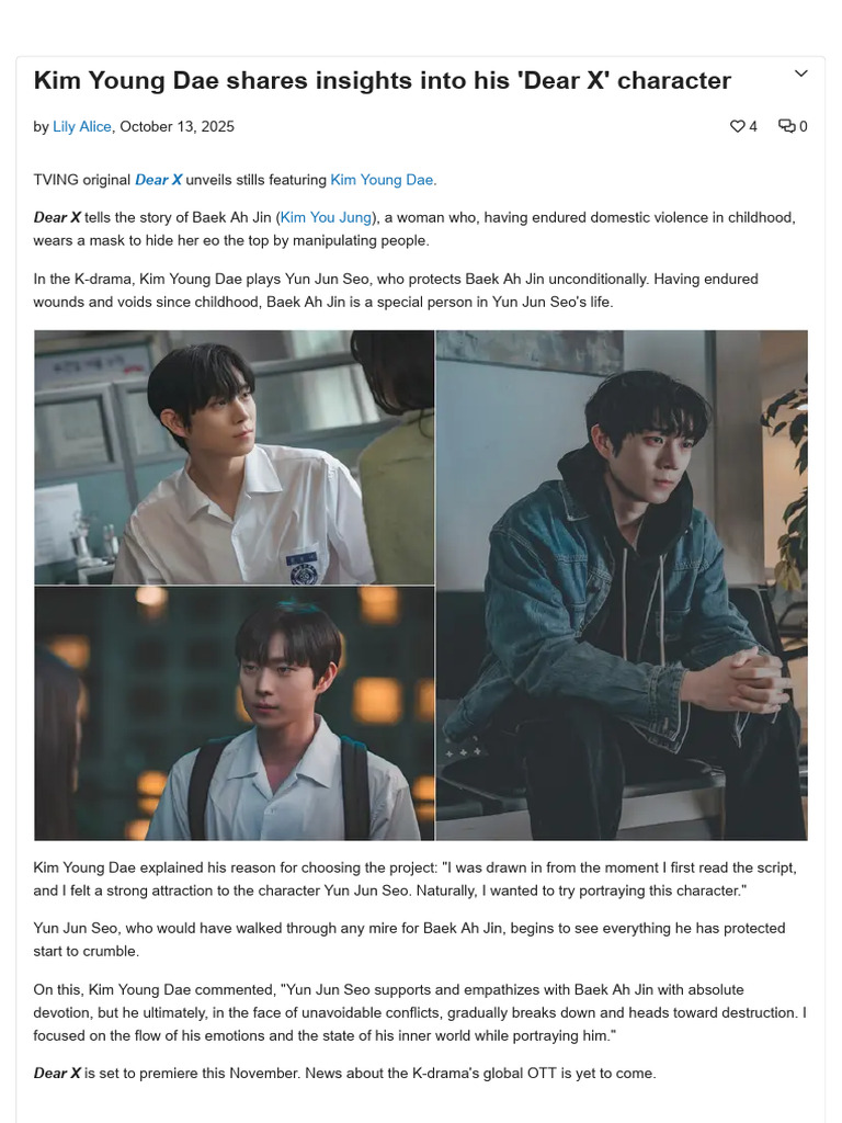 Kim Young Dae on 'Dear X' Character Insights | PDF