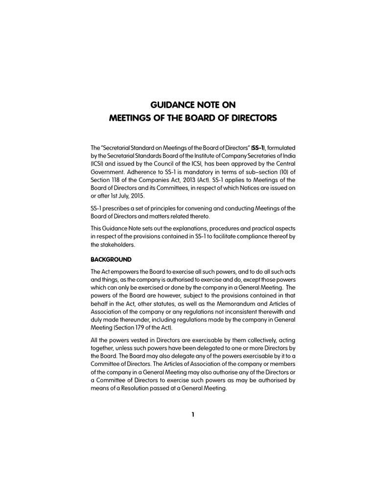 Final Guidance Note On Meeting of The Board of Directors | PDF | Board ...