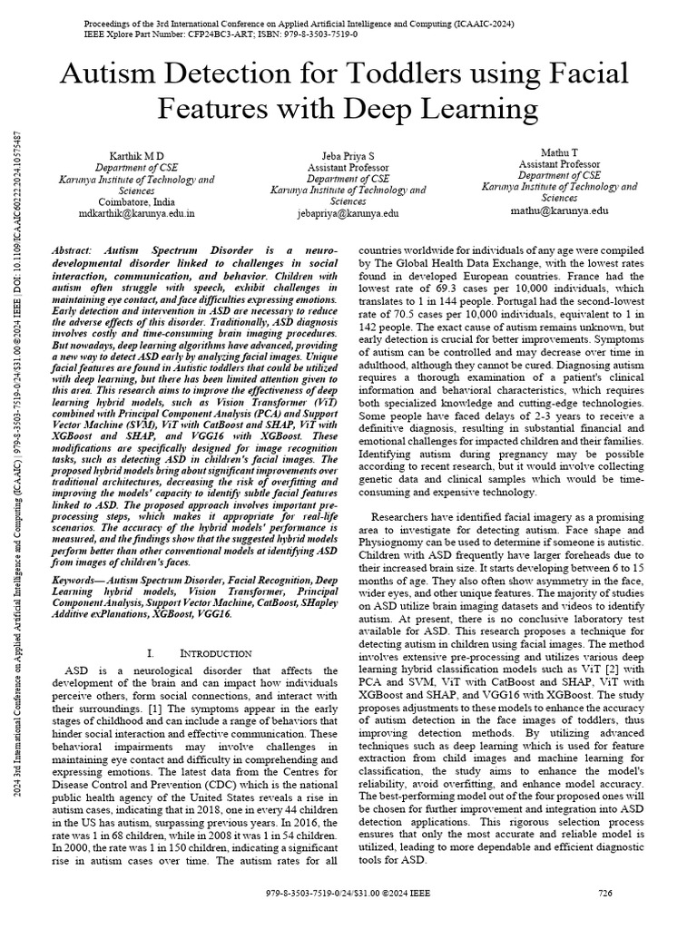 Autism Detection in Toddlers via Deep Learning | PDF | Autism ...