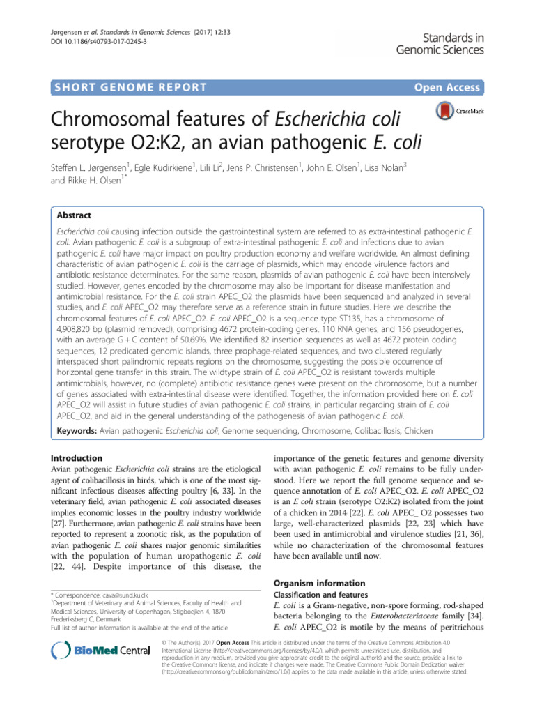 Chromosomal Features of Escherichia Coli Serotype | PDF | Escherichia ...