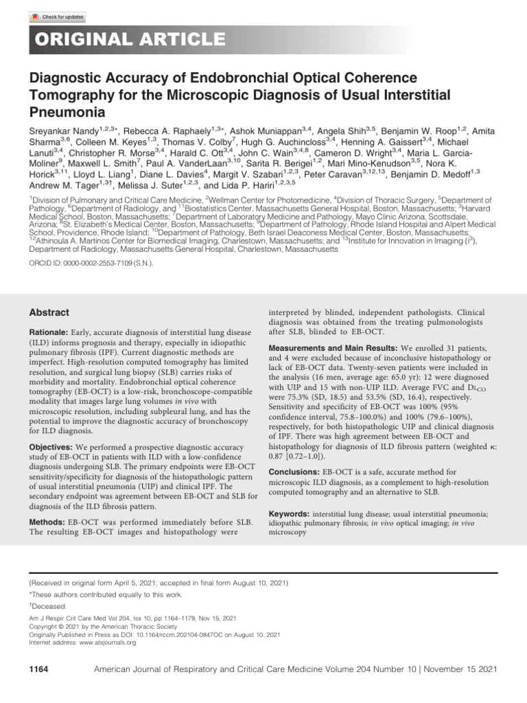 Diagnostic Accuracy of Endobronchial Optical Coherence Tomography For ILD | PDF | Respiratory ...