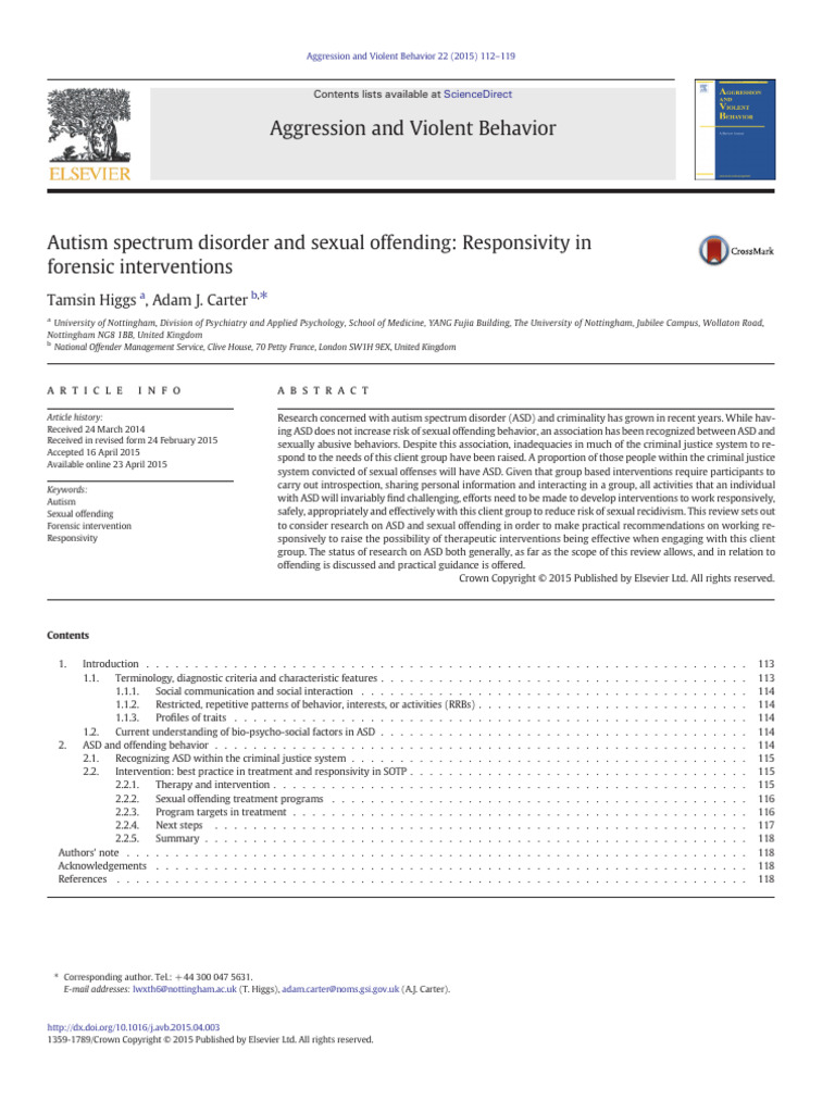 Autism Spectrum Disorder and Sexual Offending: Responsivity in Forensic ...