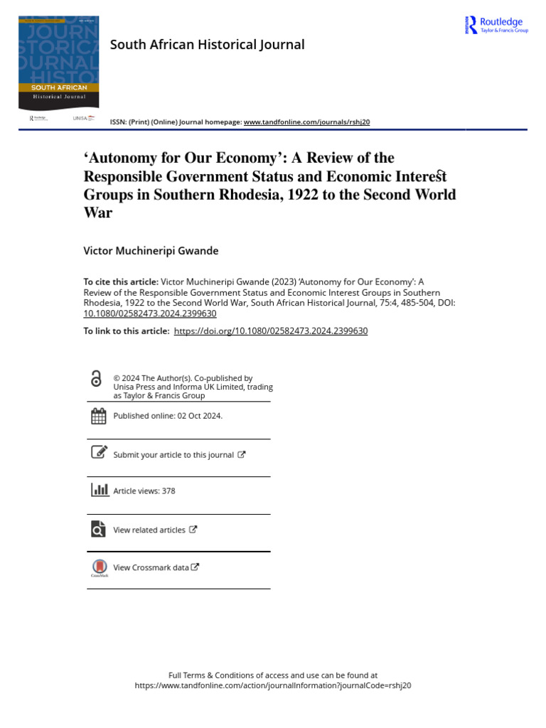 Autonomy For Our Economy A Review of The Responsible Government Status ...