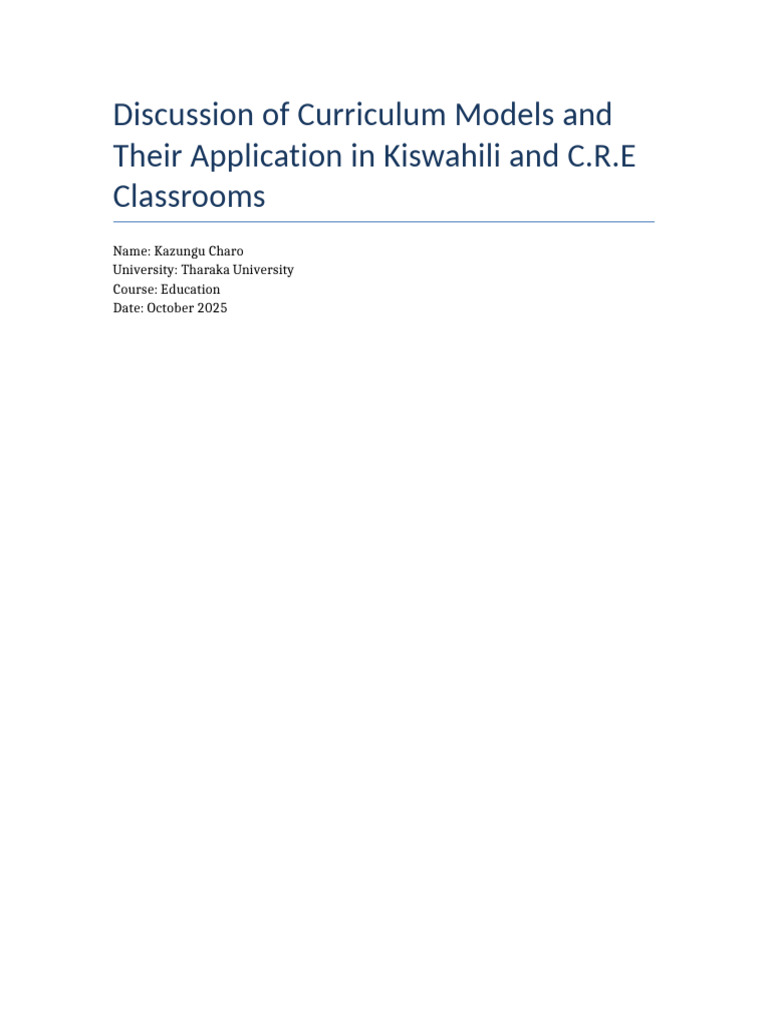 Curriculum Models Kazungu Charo | PDF | Curriculum | Learning