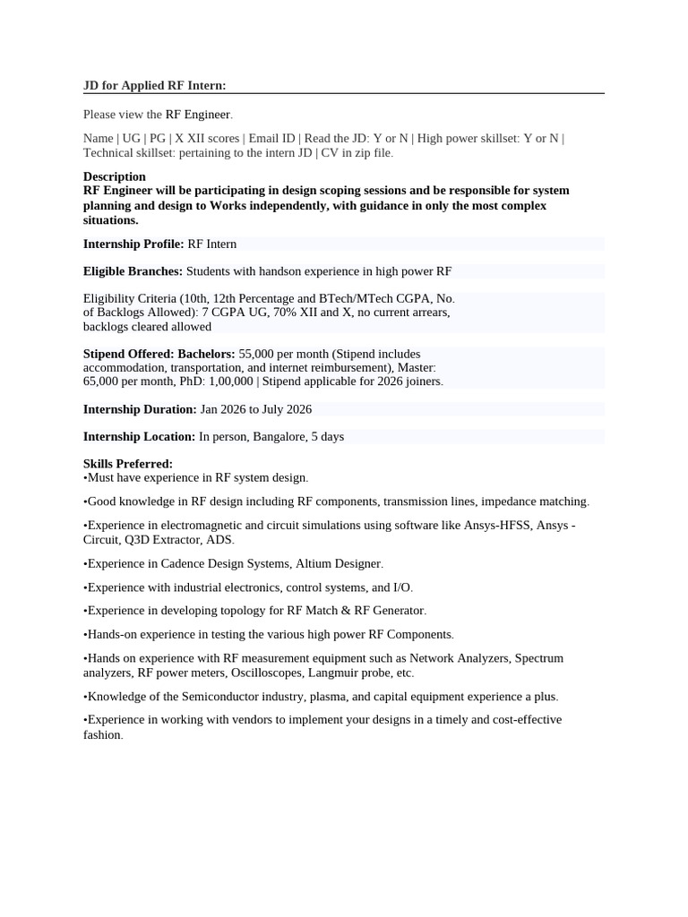 JD For Applied Materials Internship | PDF