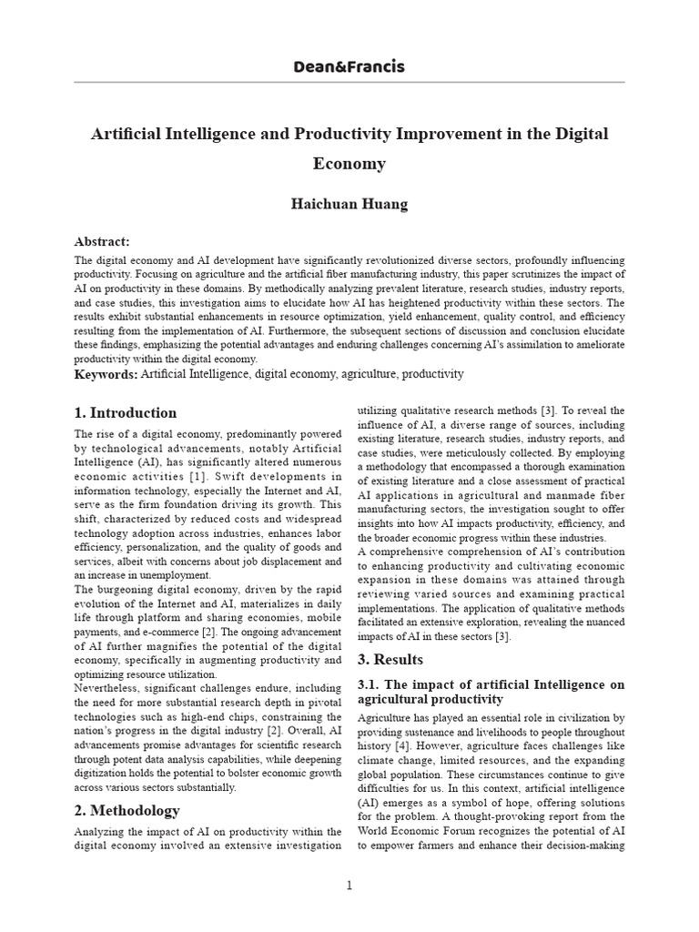 Artificial Intelligence and Productivity Improvement in The Digital ...