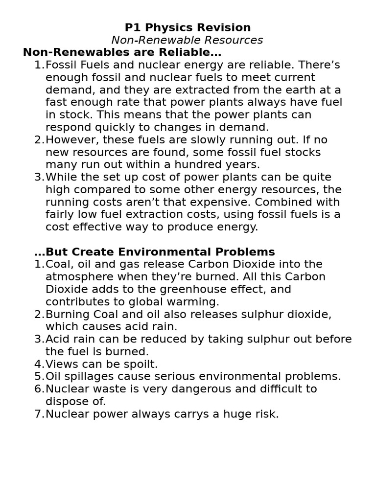 Non-Renewable Resources Revision | PDF