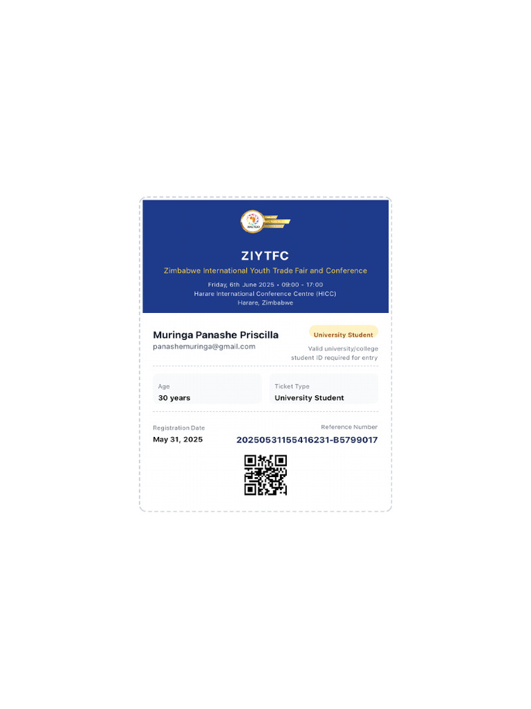 ZIYTFC Ticket Muringa Panashe Priscilla | PDF