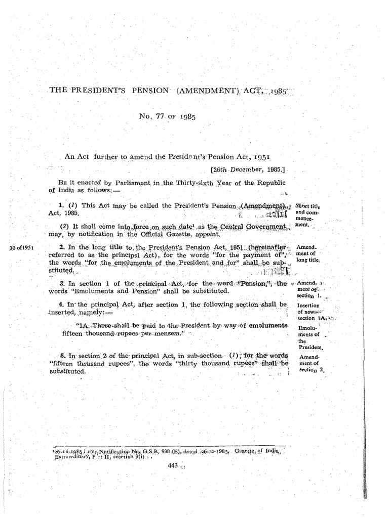 President's Pension (Amendment) Act, 1985 | PDF