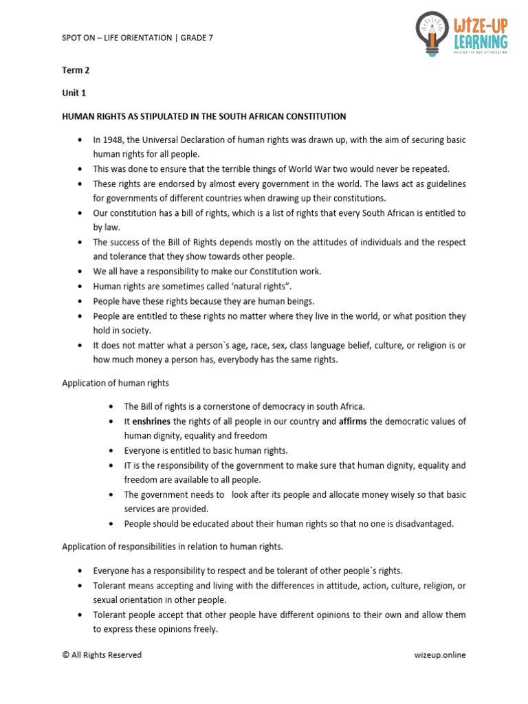 Human Rights in Grade 7 Life Orientation | PDF | Human Rights | Sports
