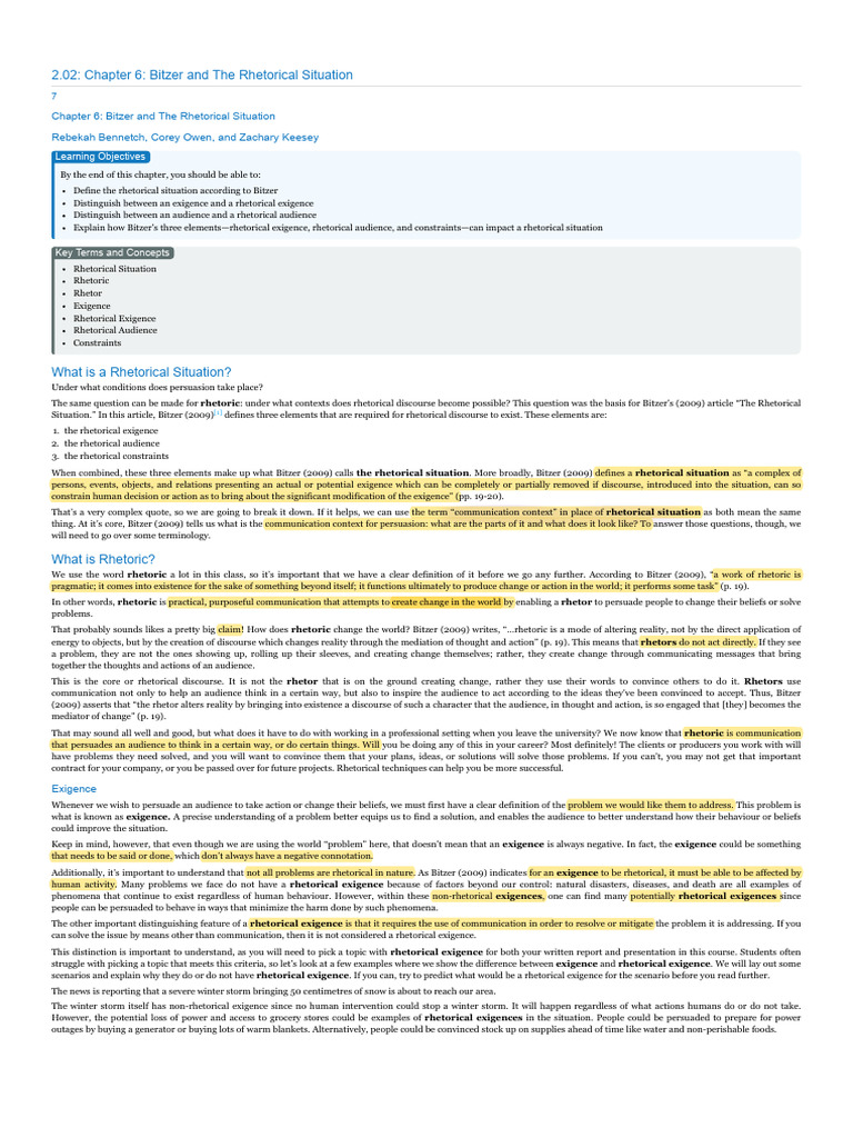 Understanding Bitzer's Rhetorical Situation | PDF | Rhetoric | Climate ...