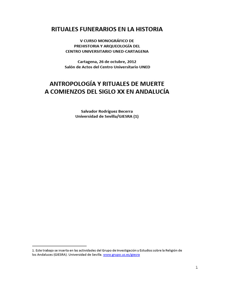 Rituales funerarios en Andalucía 1900 | PDF | Entierro | Rituales