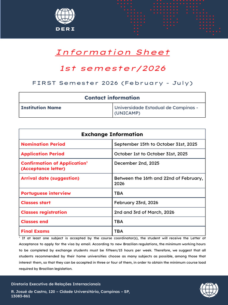 Final - INFO SHEET DERI ENGLISH 1s - 2026 | PDF | Thesis | Higher Education