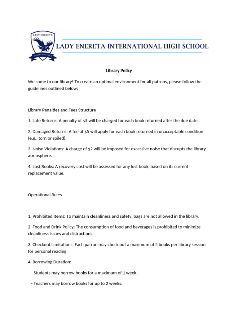 Library Policies and Penalties Guide | PDF