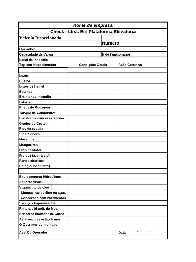 Check-List Plataforma Elevatoria | PDF