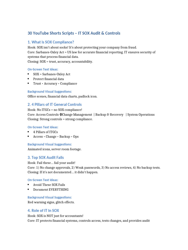 IT SOX Audit YouTube Shorts 2 | PDF | Regulatory Compliance | Icon ...