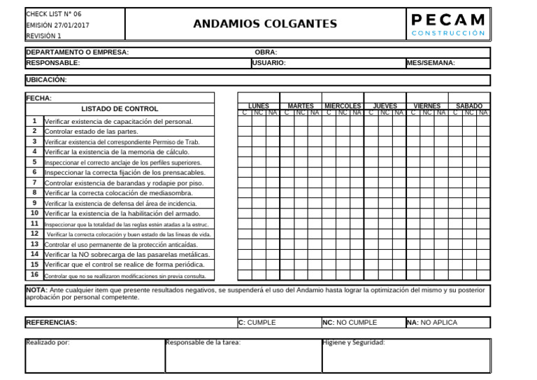 Checklist de Seguridad para Andamios Colgantes | PDF